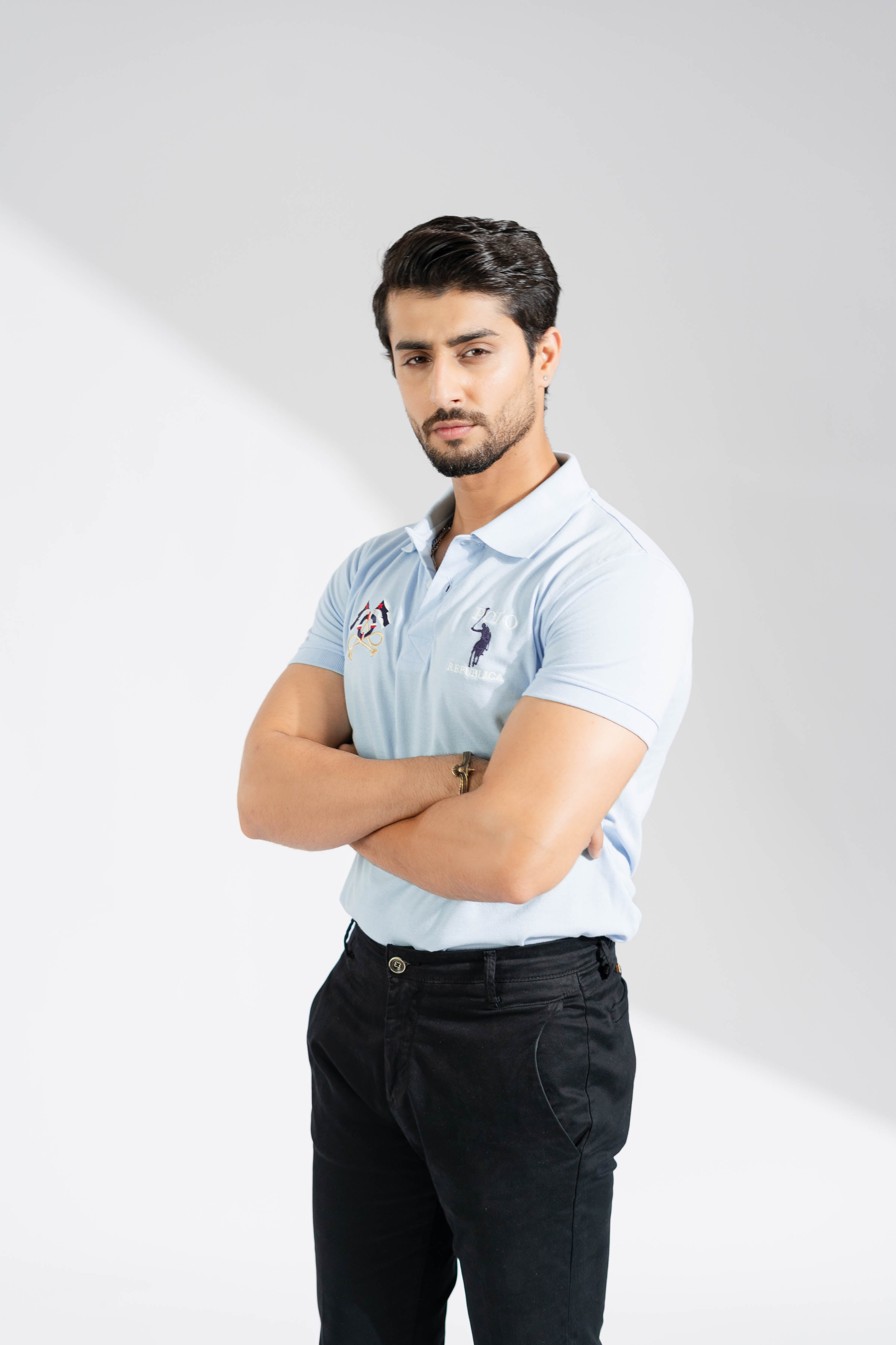 Polo Republica Men's Logo & 2 Flag Crest Embroidered Short Sleeve Polo