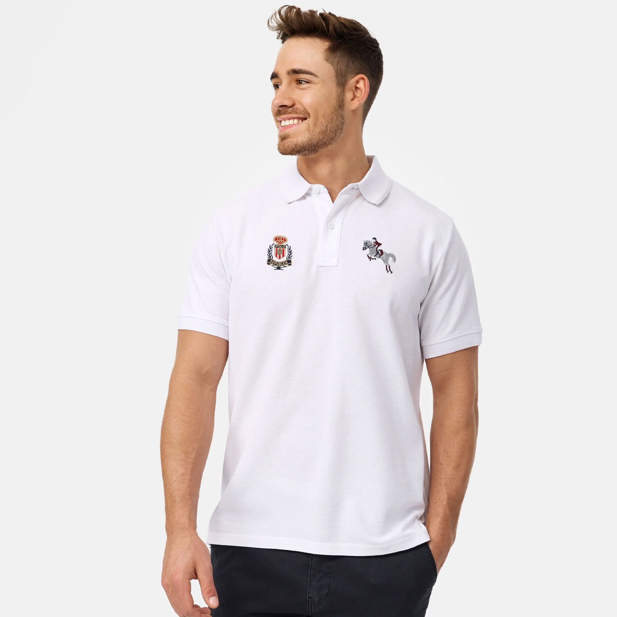 Polo Republica Men's Horse Rider & Polo Crest Embroidered Short Sleeve